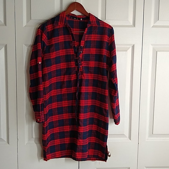 hlkodo | Tops | Buffalo Check Plaid Tie Front Tunic Shirt | Poshmark